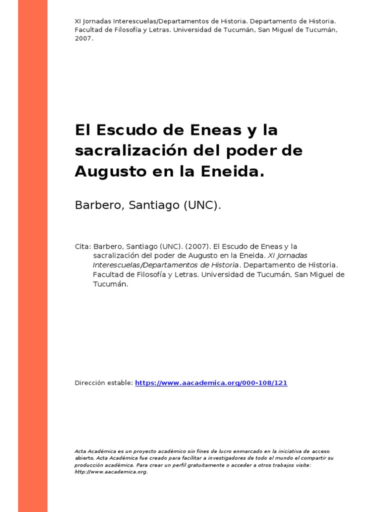 Barbero - El Escudo de Eneas y La Sacralizacion Del Poder de Augusto en La Eneida | PDF