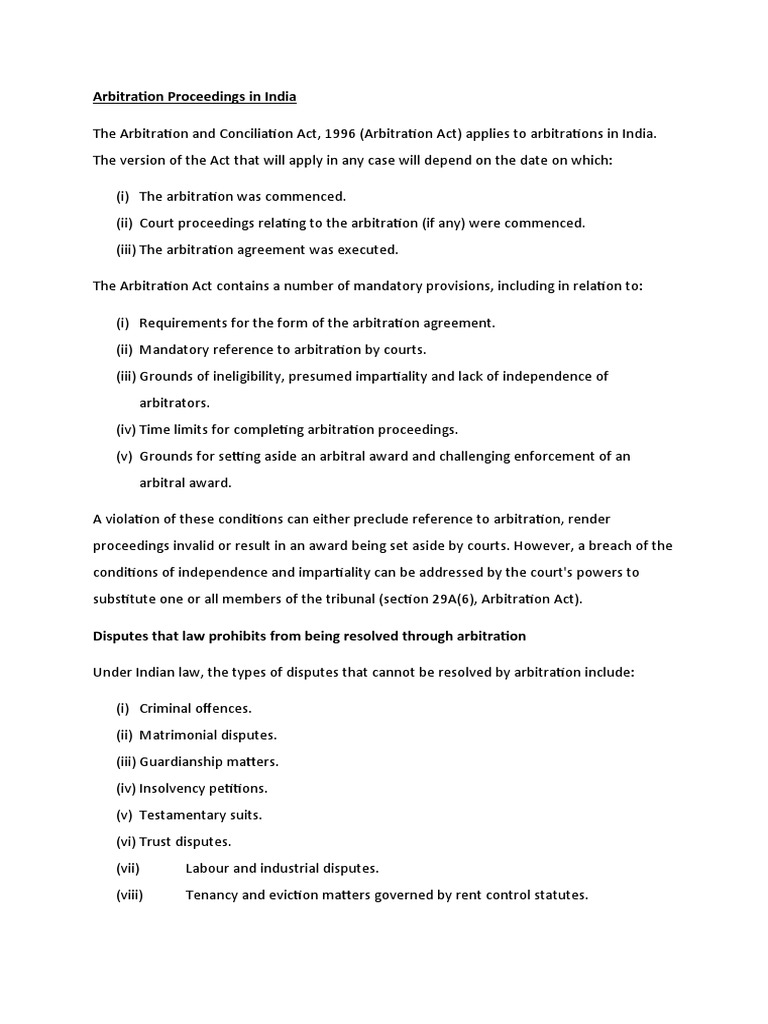 Overview of Arbitration Proceedings in India | PDF | Arbitration ...