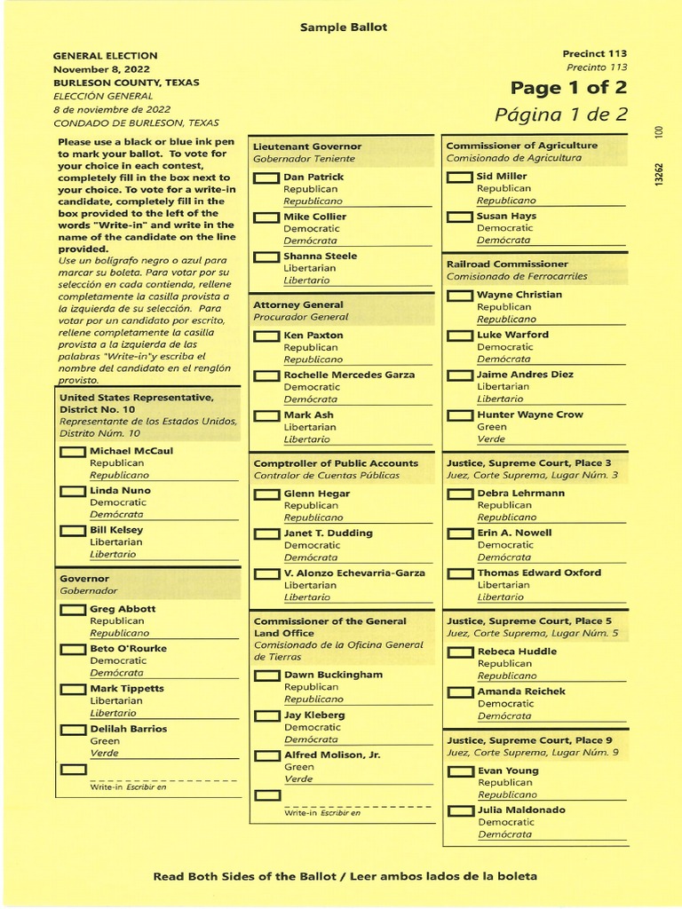 Burleson Sample Ballot Nov 2022 | PDF