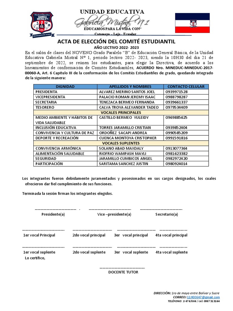 Formato Acta Comite Estudiantes | PDF | América del Sur