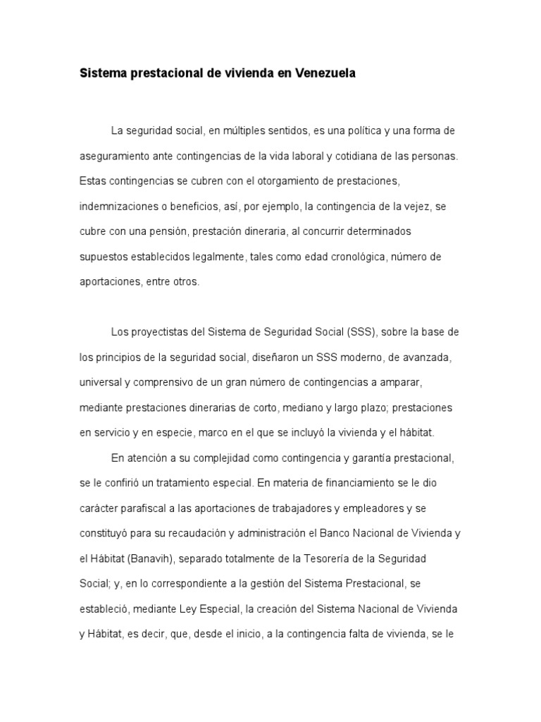Sistema prestacional de vivienda Venezuela - FAOV | PDF | Economias