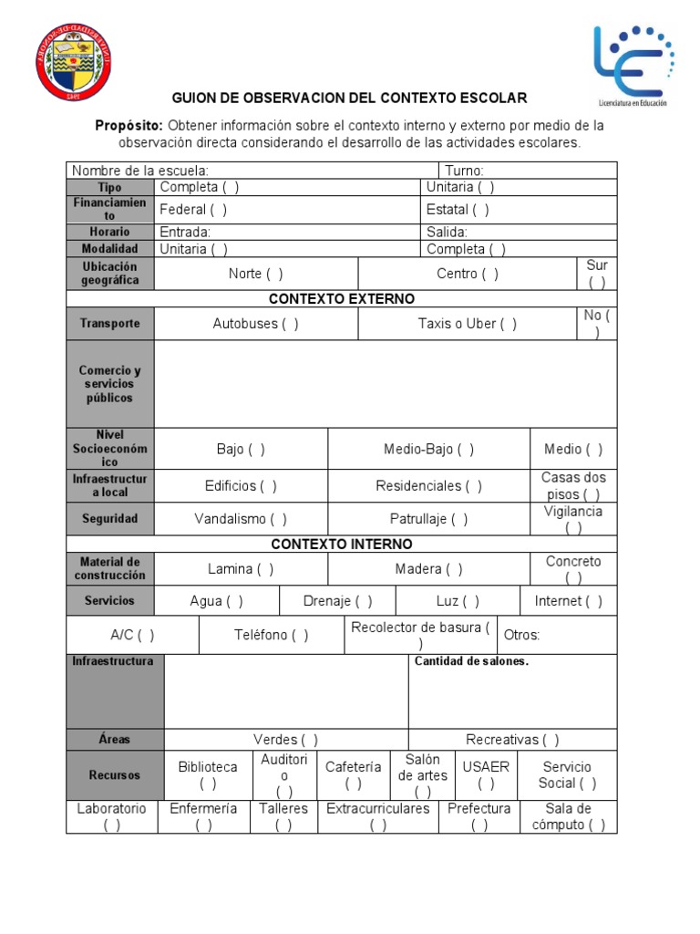 Guion de Observacion Del Contexto Escolar | PDF