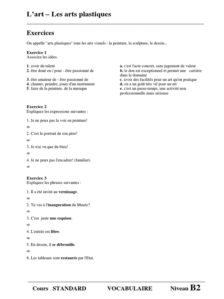 Vocabulaire des arts plastiques B2 | PDF