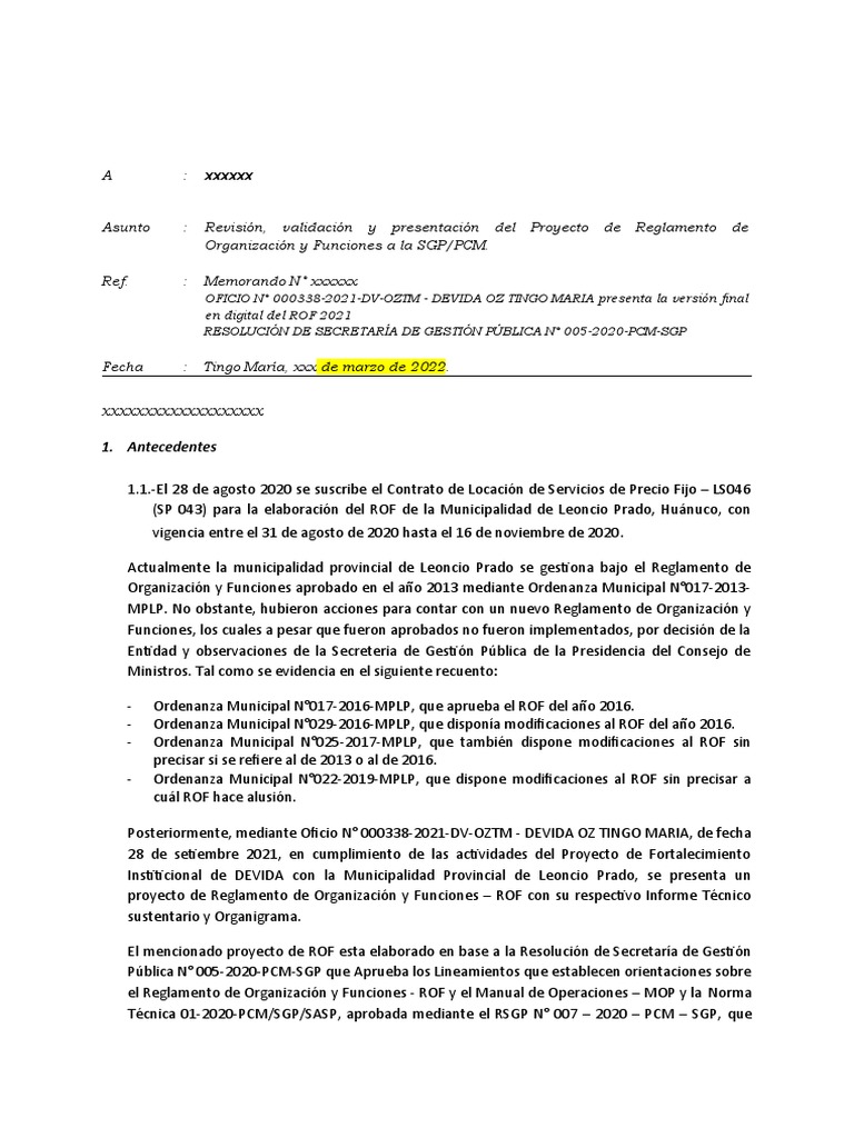 INFORME Para Validación ROF 24 02 22 Version 03 | PDF | Defensa Civil ...