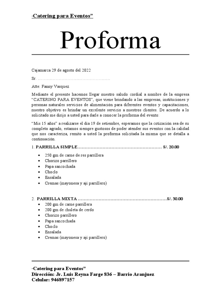 Proforma 15 Años Parrilla | PDF