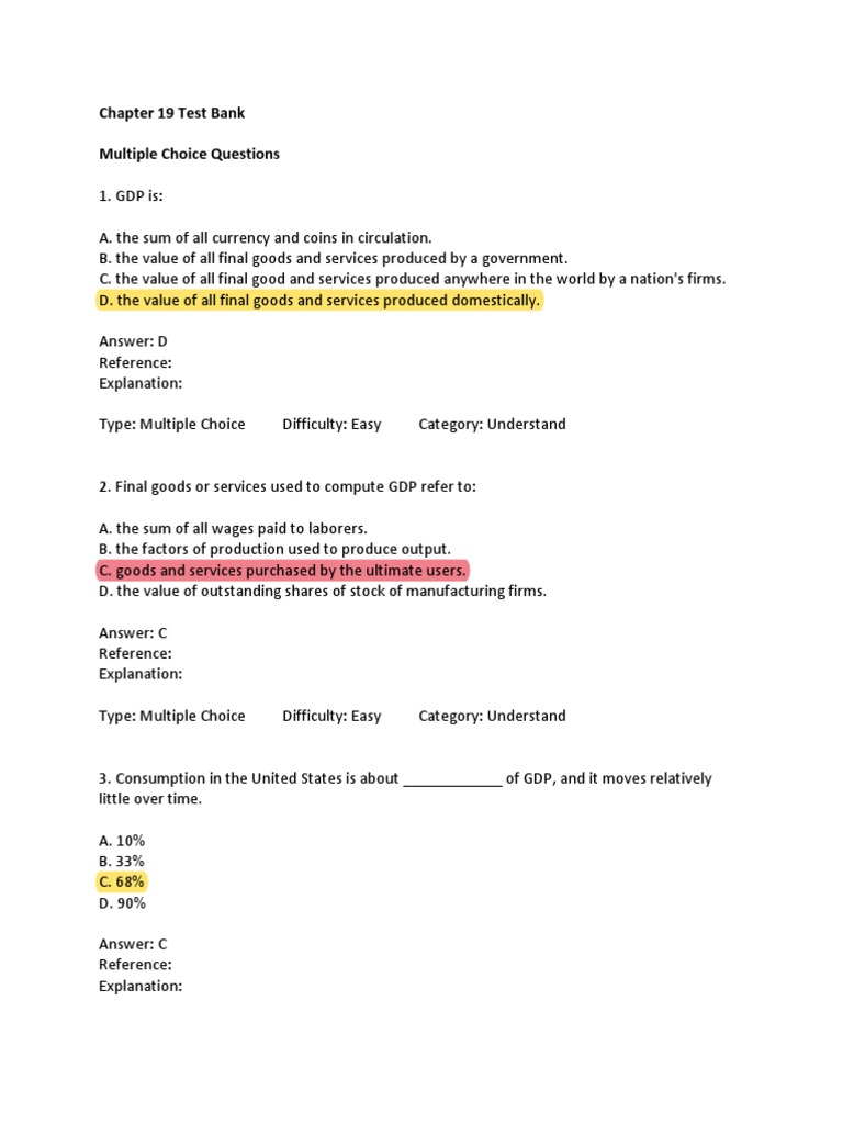 TestBank Ch19 Macro Perspective | PDF | Gross Domestic Product ...