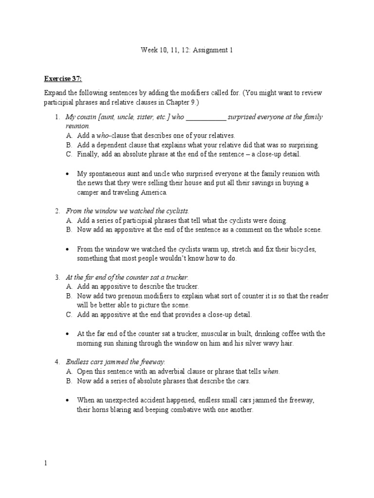 Weeks 10,11,12 - Assignment 1 | PDF | Noun | Verb