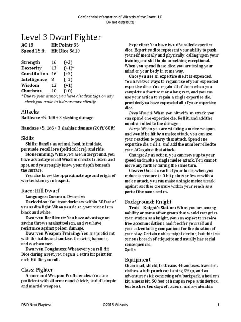DND Next Dwarf Fighter 3 | PDF | Dwarf (Dungeons & Dragons) | Role Playing Games