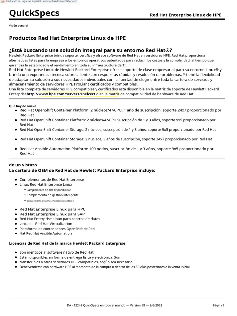 Red Hat Enterprise Linux From Hpe Enes Pdf Sombrero Rojo 4306