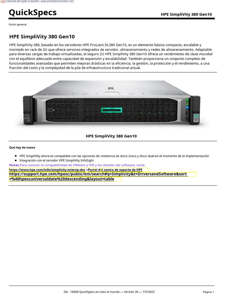 HPE SimpliVity 380 Gen10.en - Es | PDF | V Mware | Computación en la nube
