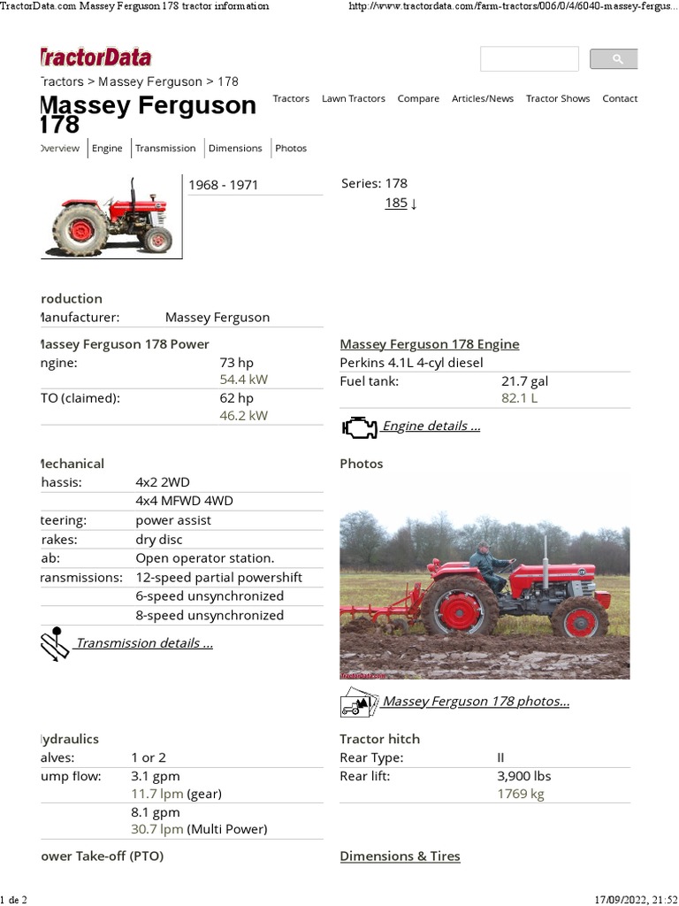 Massey Ferguson 178 Tractor Information | PDF