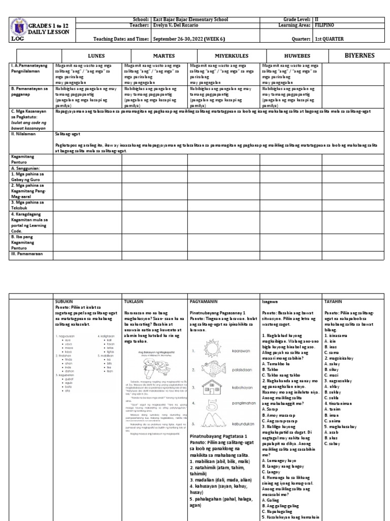 DLL - Filipino 2 - Q2 - W6-9-26-22 | PDF
