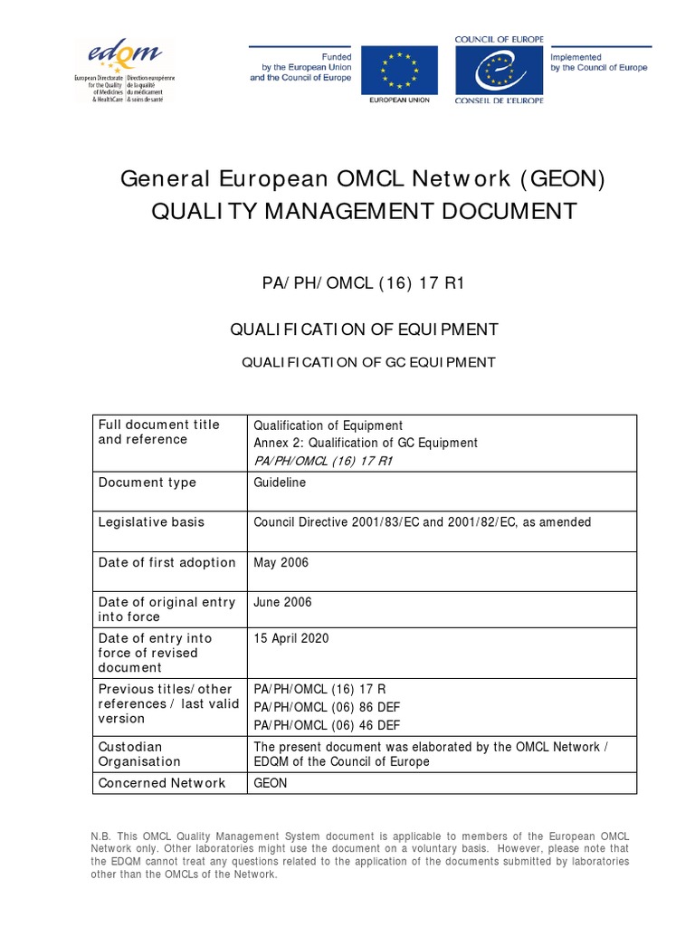 OMCL Guidelines for GC Equipment Qualification | PDF | Chromatography ...