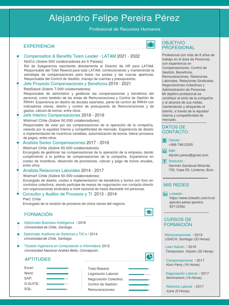 CV Alejandro Pereira (Sept 2022) | PDF | Business | Economias