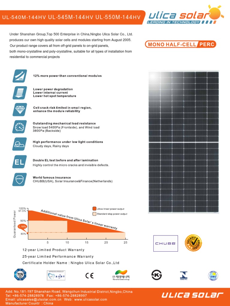 DataSheet Modulo Ulica 550Wp | PDF