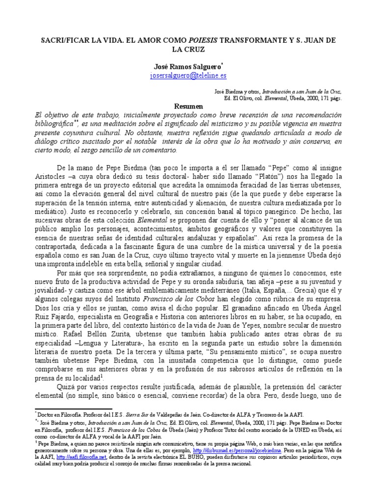 José Ramos Salguero-El Amor en San Juan de La Cruz-Alfa 9-2003 | PDF