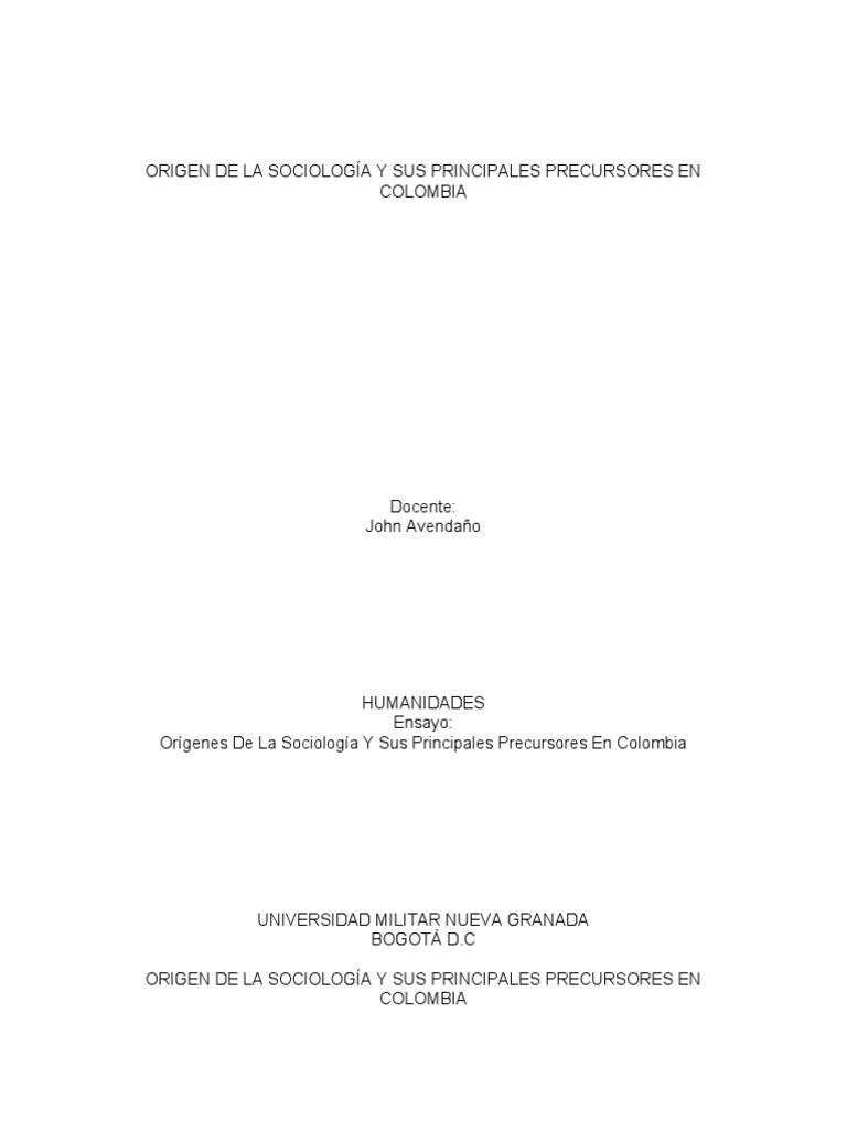 Ensayo Origen de La Sociología y Sus Principales Precursores en ... Ensayo Origen de La Sociología y Sus Principales Precursores en ...