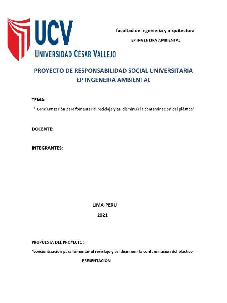 Proyecto de Responsabilidad Social Universitaria Ep Ingeneira Ambiental | PDF | Residuos | Reciclaje
