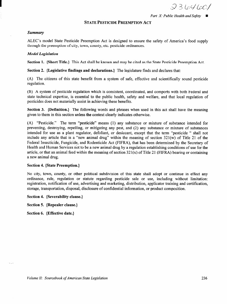 State Pesticide Preemption Act Summary | PDF