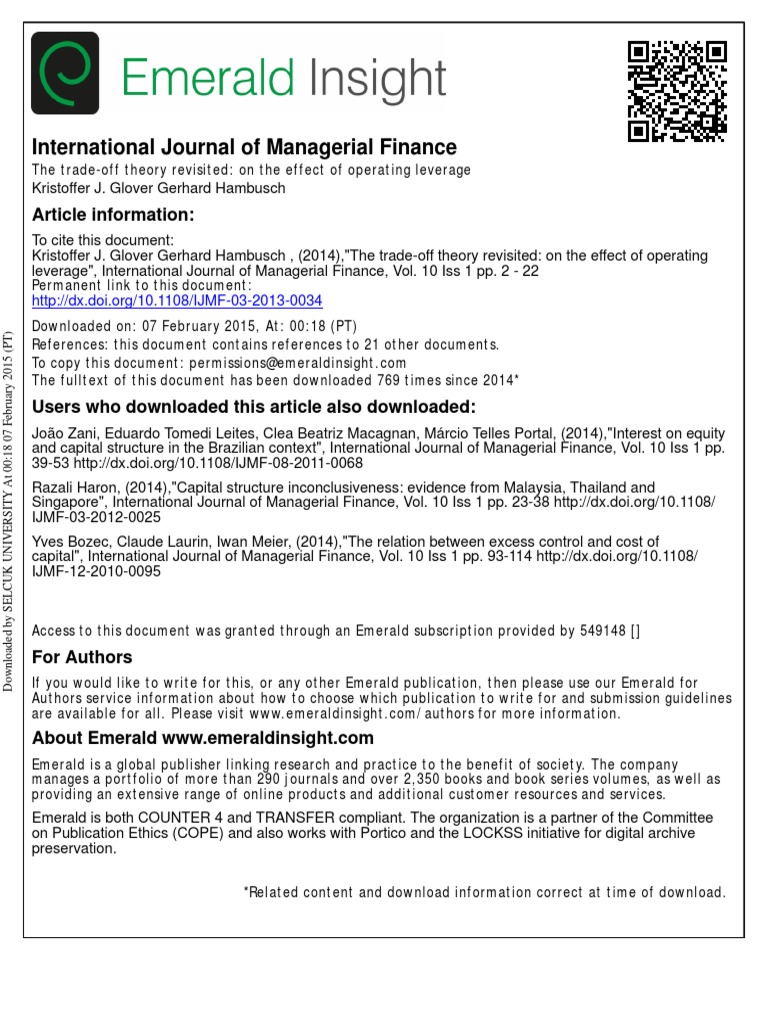 Operating Leverage and Trade-off Theory | PDF | Capital Structure ...