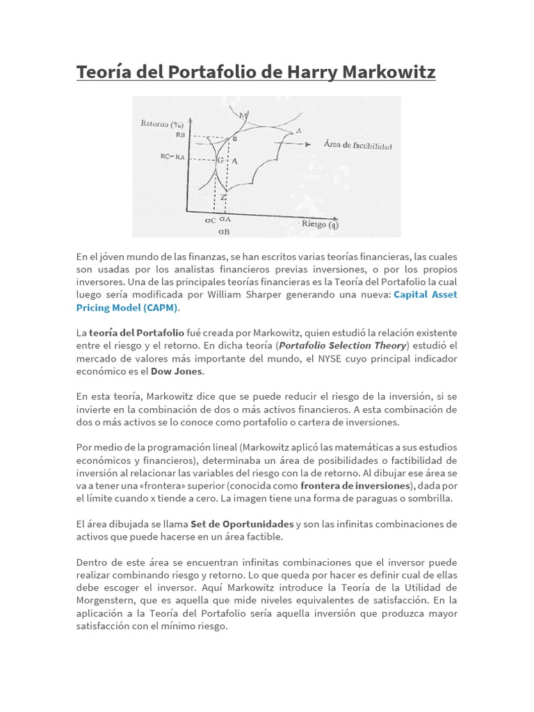 Teoría Del Portafolio de Harry Markowitz | PDF | Portafolio (Finanzas) | Teoría moderna de la ...