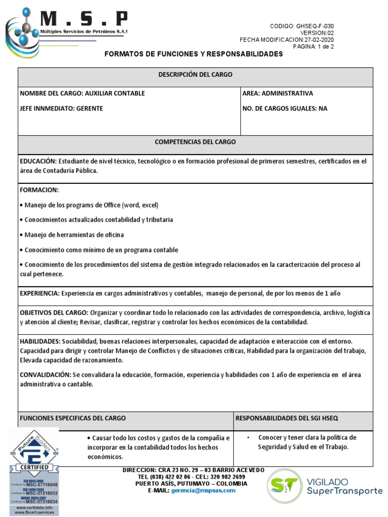Ghseq-F-030 Formato de Funciones y Responsabilidades | PDF Ghseq-F-030 Formato de Funciones y Responsabilidades | PDF