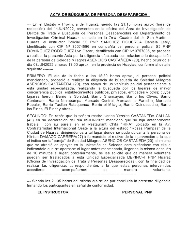 Acta de Búsqueda e Ubicacion de Isaac | PDF