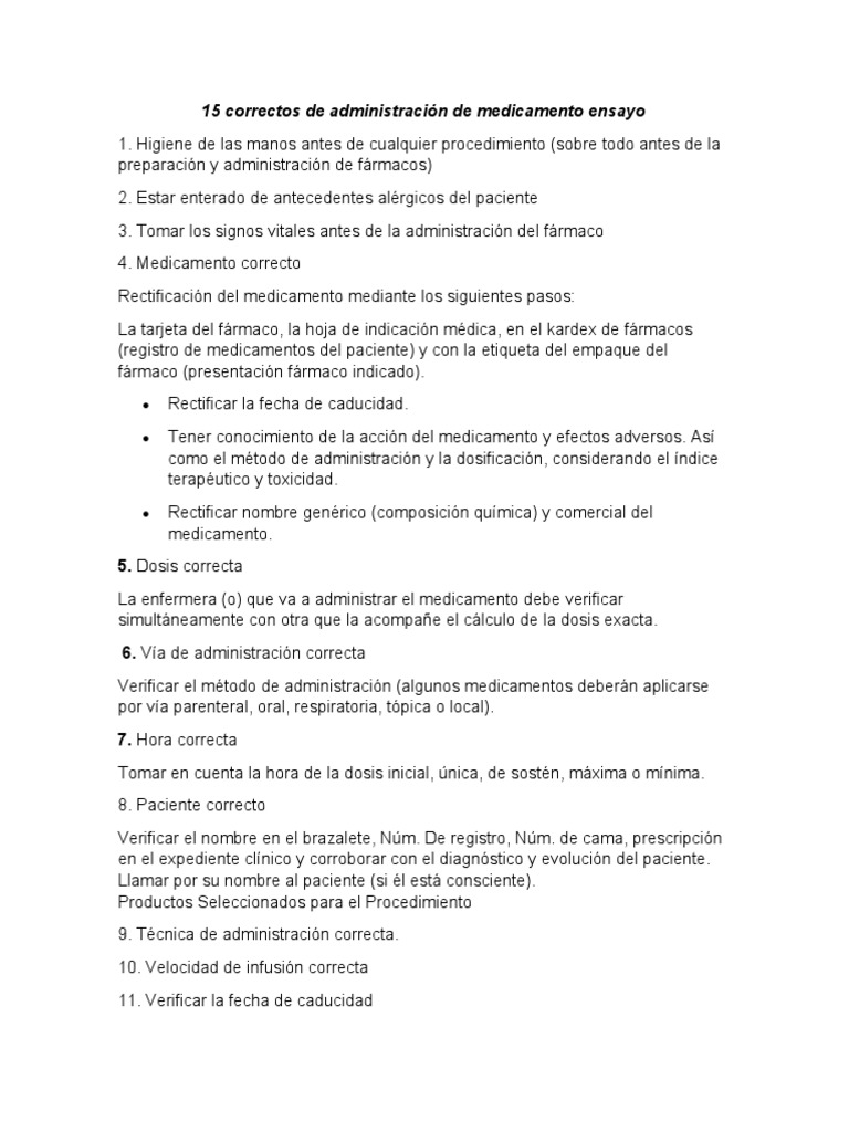 15 Correctos de Administración de Medicamento | PDF