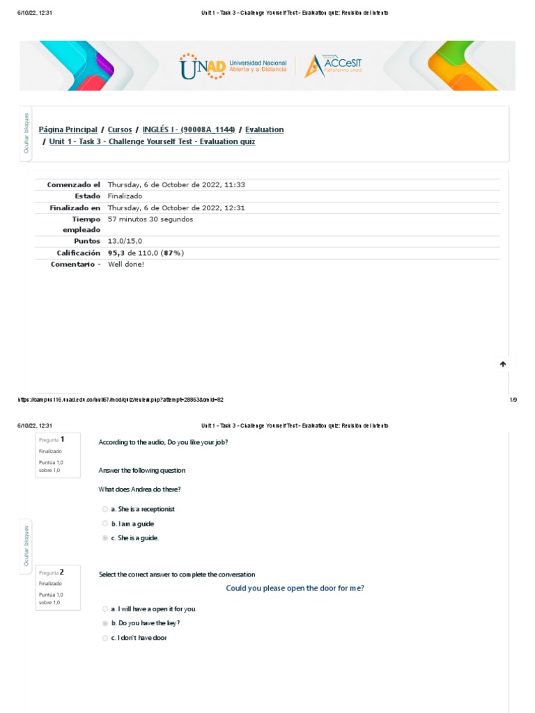 Unit 1 - Task 3 - Challenge Yourself Test - Evaluation Quiz - Revisión ... Unit 1 - Task 3 - Challenge Yourself Test - Evaluation Quiz - Revisión ...