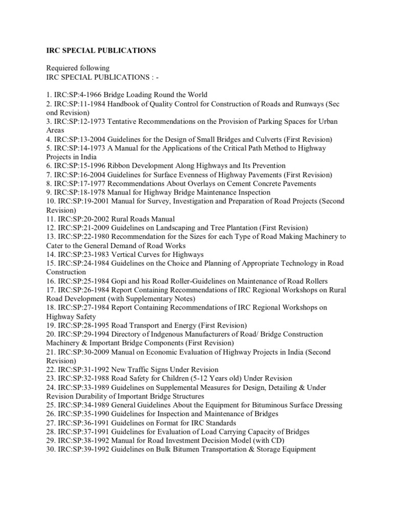 IRC Standards and Recommendations | PDF