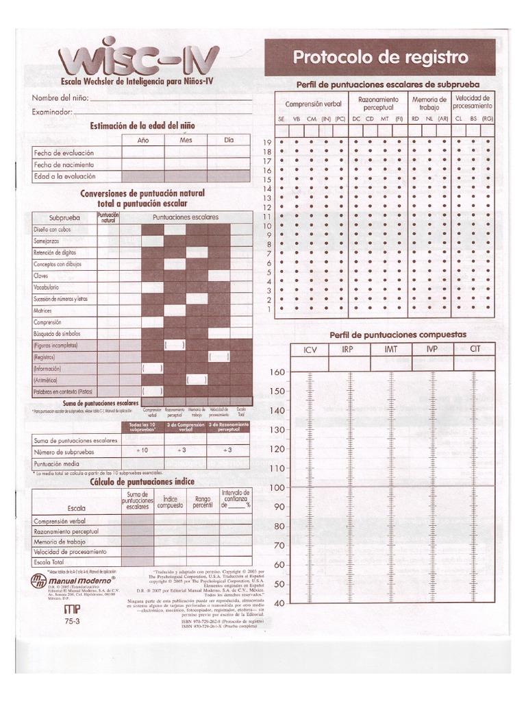 Wisc Iv Protocolos | PDF