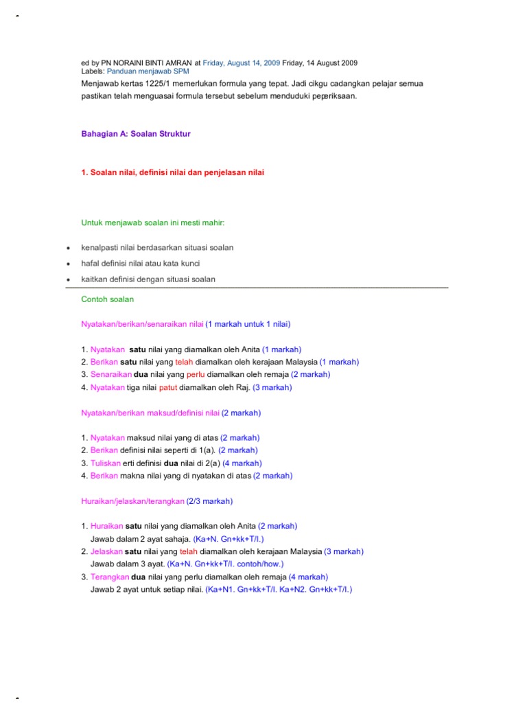 Cara Menjawab Moral SPM | PDF