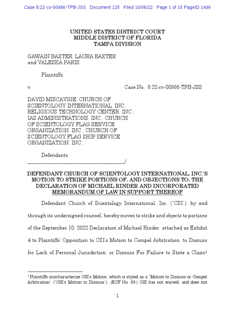 Baxter V Scientology: CSI Motion To Strike Mike Rinder Declaration ...
