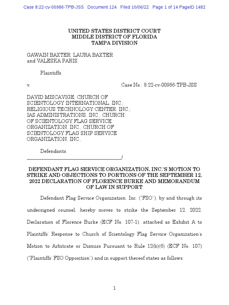 Baxter V Scientology: FSO Motion To Strike Florence Burke Declaration ...