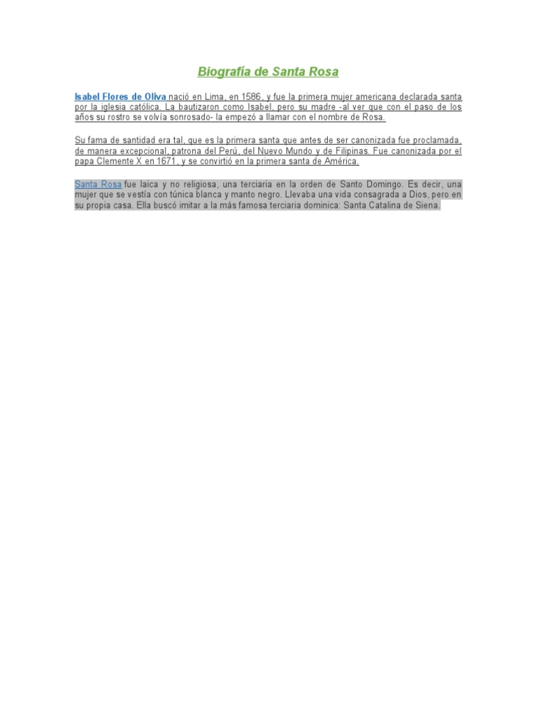 Biografía de Santa Rosa | PDF