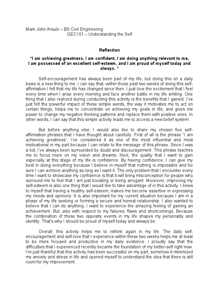 Arsulo Self Affirmation | PDF | Self Esteem | Reference
