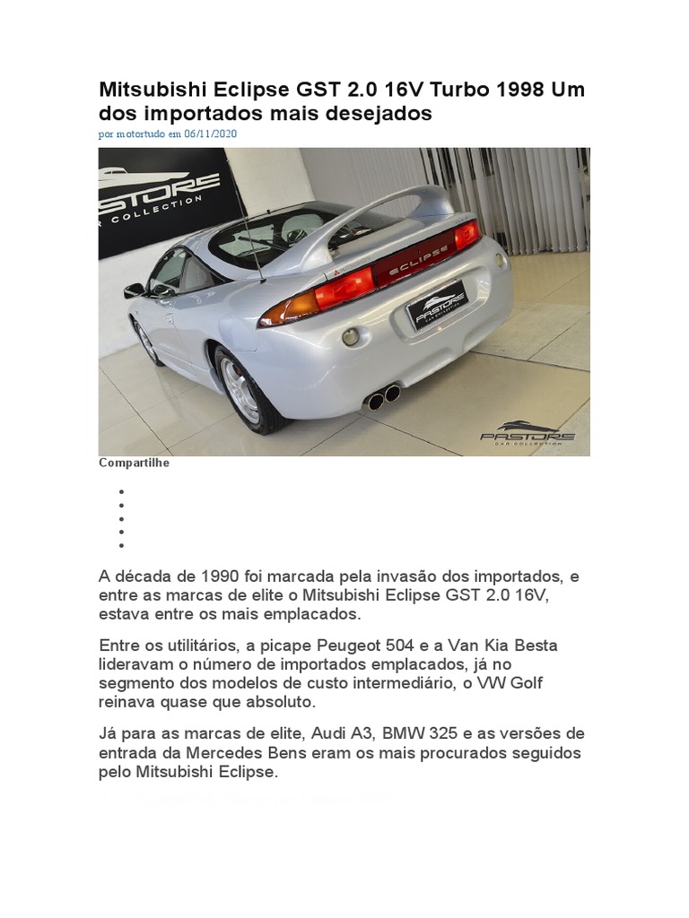 Mitsubishi Eclipse GST 1998: Ficha Técnica | PDF | Turbocompressor ...