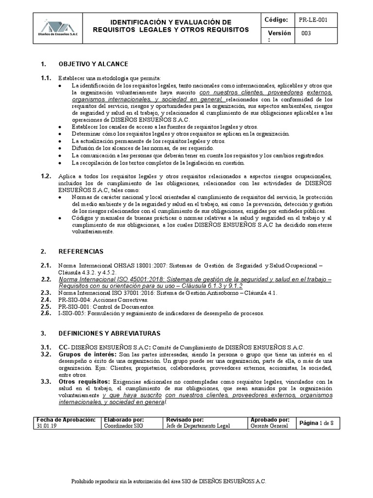 Procedimiento para La Identificación y Evaluación de Requisitos Legales y Otros Requisitos | PDF