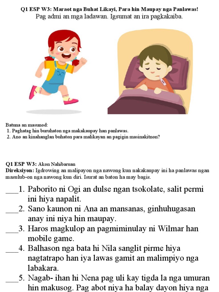 Pag Admi An Mga Ladawan. Igsumat An Ira Pagkakaiba.: Q1 ESP W3: Maraot ...