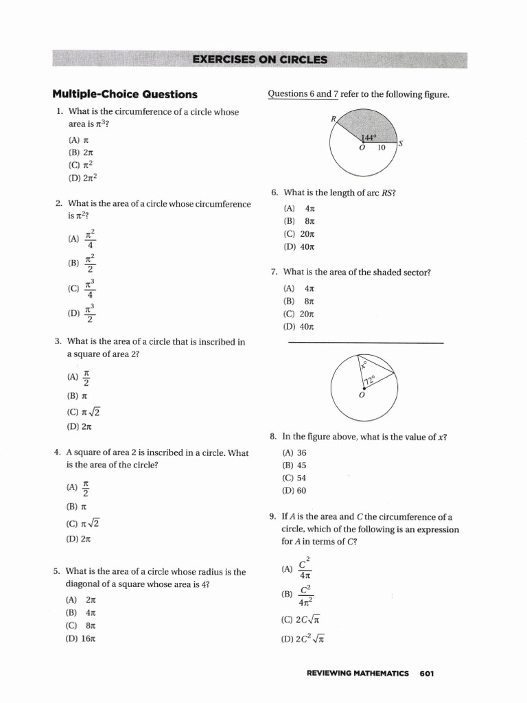 SAT Circle Geometry Questions | PDF | Area | Teaching Mathematics