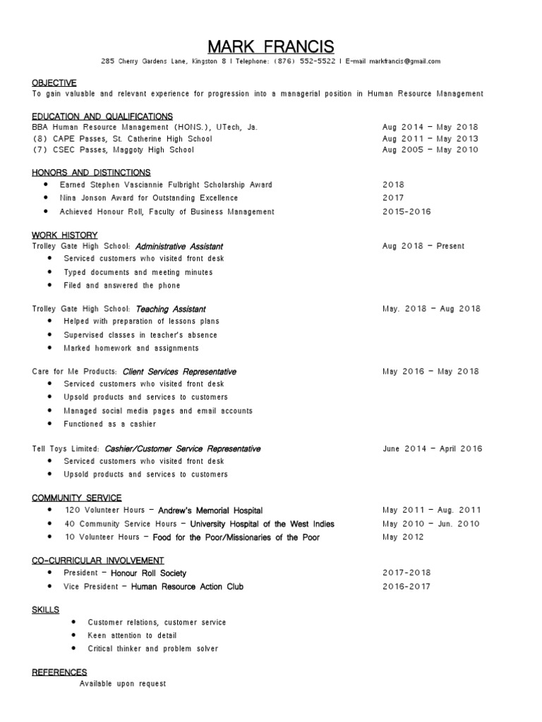Mark Francis Resume - Template | PDF | Communication