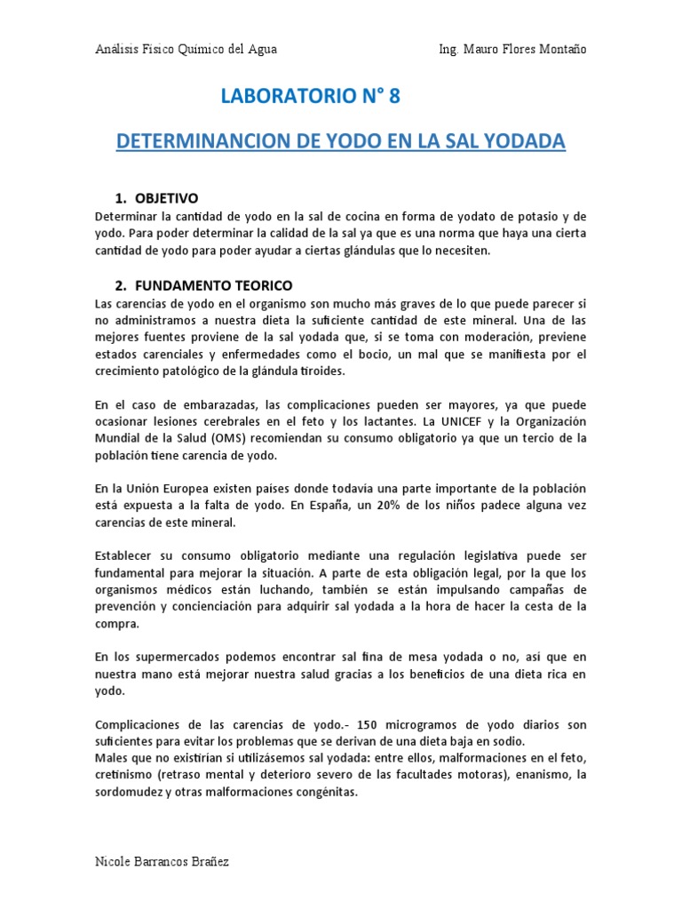 Determinancion de Yodo en La Sal Yodada | PDF | Yodo | sal
