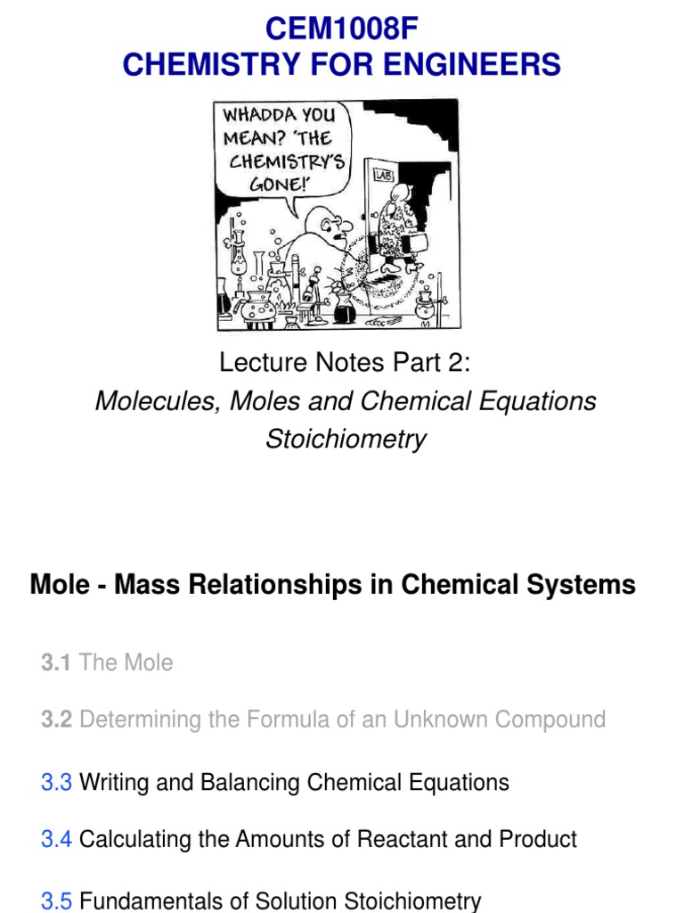 CEM1008F - 4. Molecules, Moles and Chemical Equations Stochiometry 2022 ...