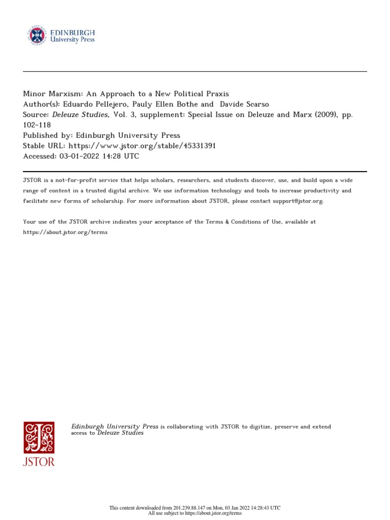 Marxismo Minoritario-Pellejero, Ellen Bothe, Scarso, Deleuze Studies ...