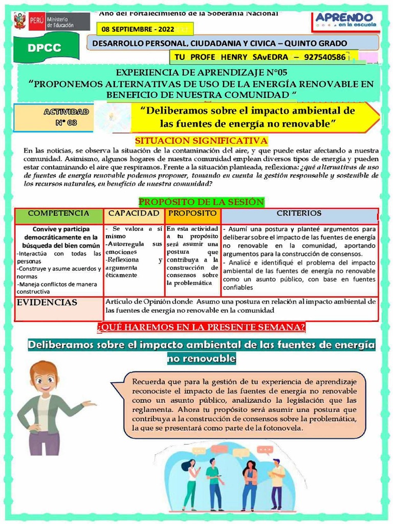 Experiencia de Aprendizaje #05 - Actividad N°03 - 5to Grado - Iesa Sina | PDF | Energía ...