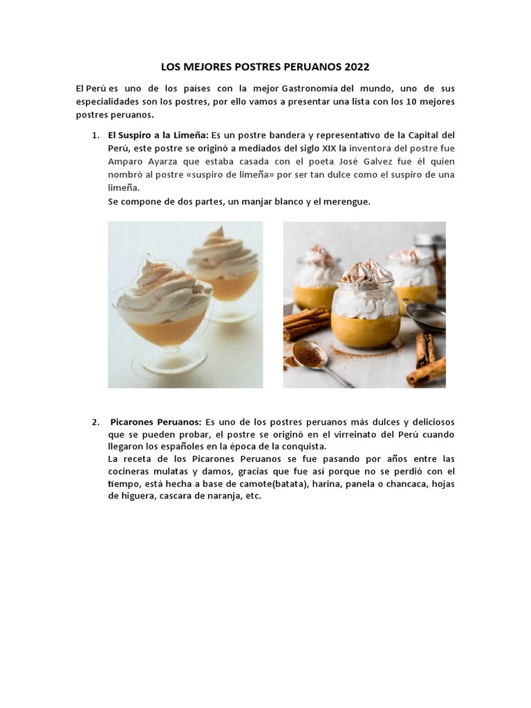 Postres Peruanos | PDF | Postres | Alimentos