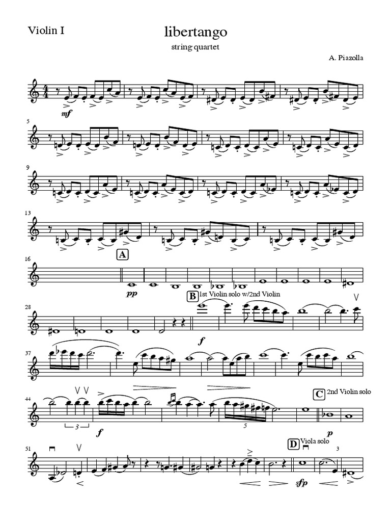 Libertango String Quartet-Violin I | PDF | Musical Compositions ...