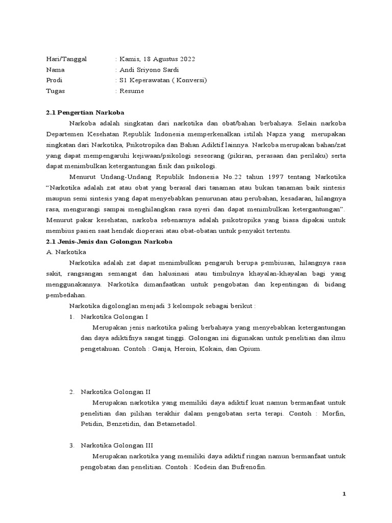 Tugas Resume Tentang Narkoba Andi Uap | PDF