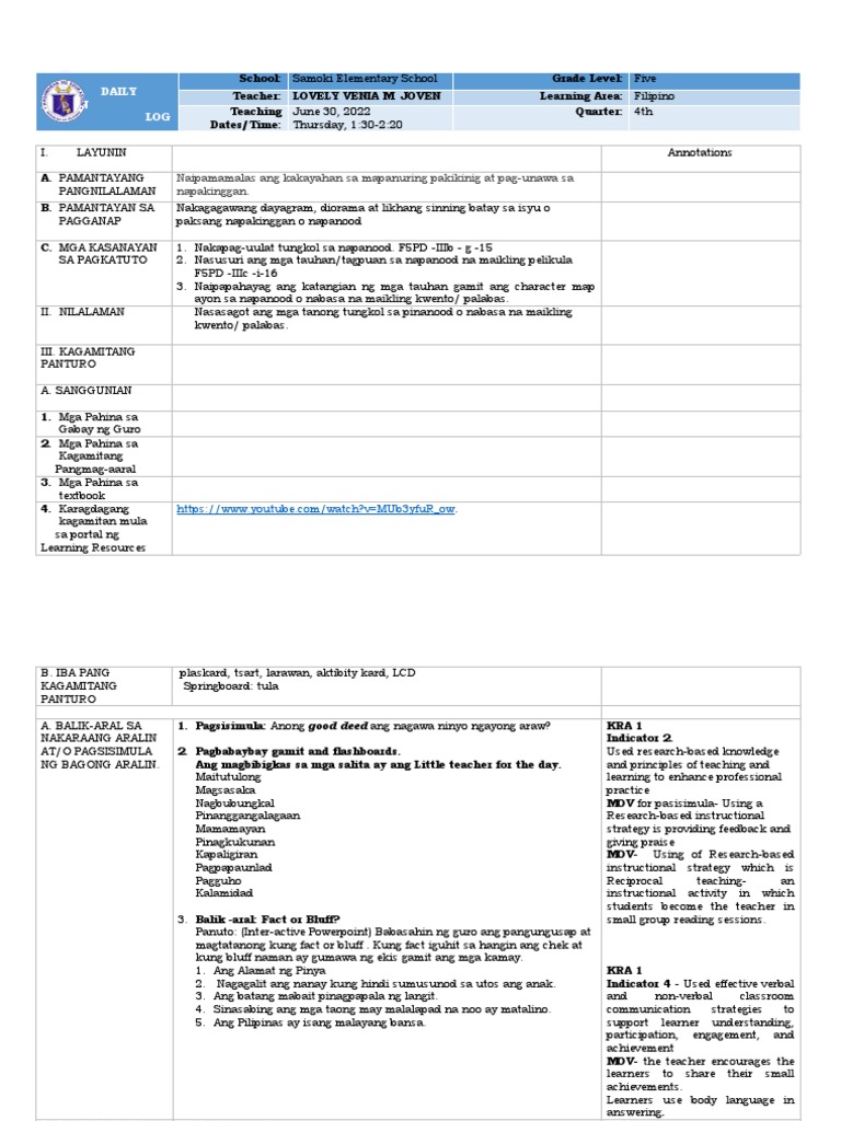 COT 3 Filipino 5 - 3rd | PDF