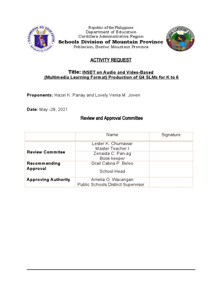 Activity Request For School Roll Out | PDF | Educational Technology | Learning